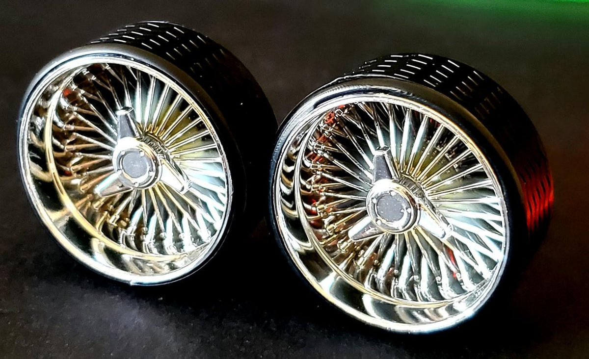 Hoppin Hydros 1/18 Chrome Super Spokes w/Black Wall 3 Prong Cap (4) 57 ...