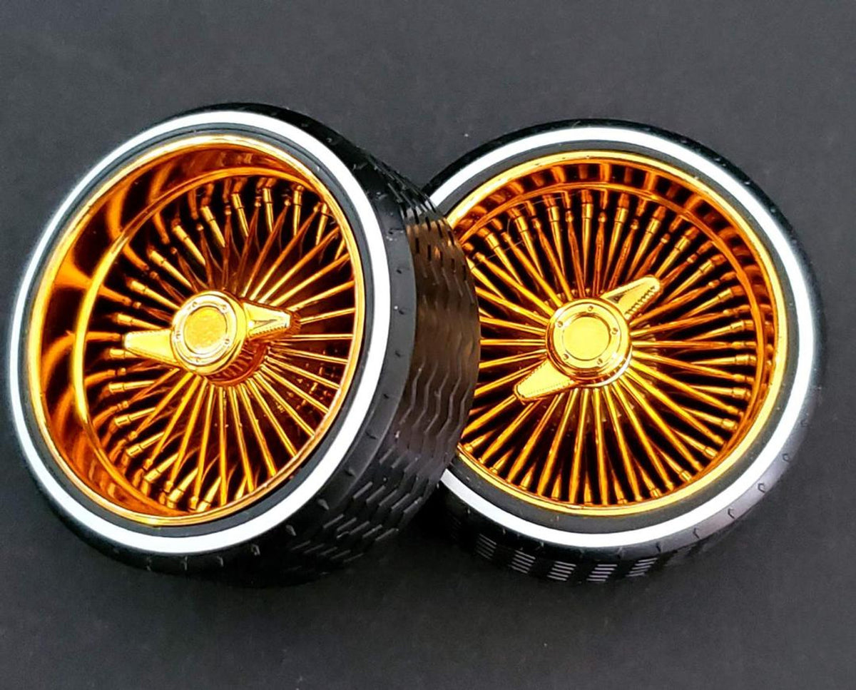 Hoppin Hydros 1/18 Gold Super Spokes w/White Wall Two Prong Cap (4) 57 ...