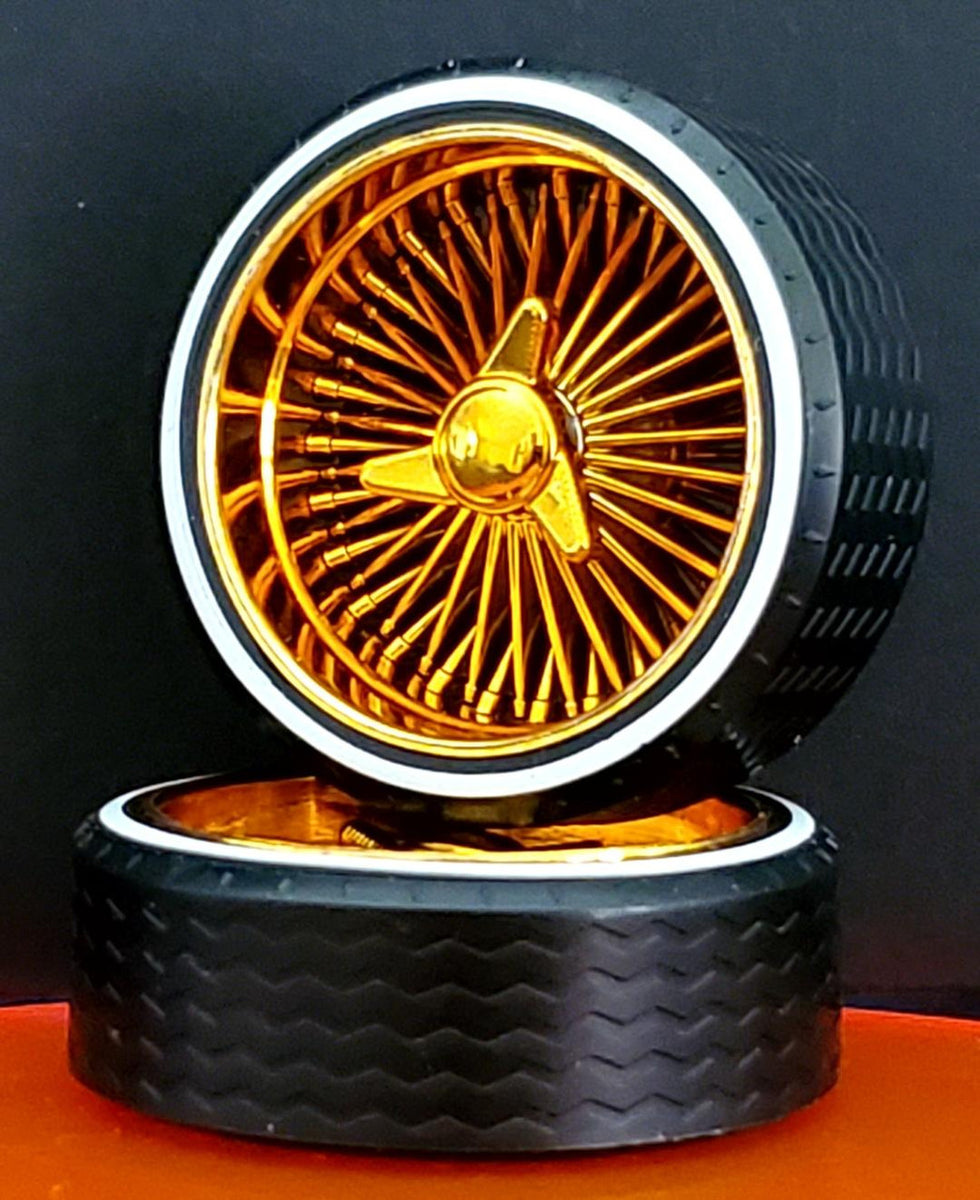 Hoppin Hydros 1/18 Gold Super Spokes w/White Wall Three Prong Cap (4 ...