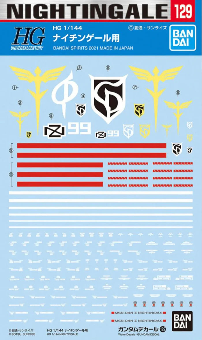 Bandai Decal #129 HG 1/144 Nightingale 2578998 – Burbank's House of Hobbies