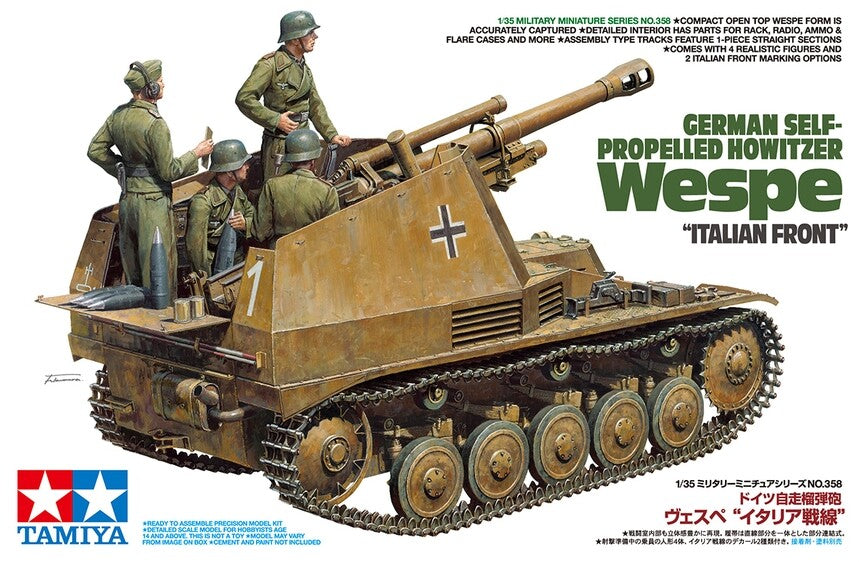 Tamiya 1/35 German Wespe Self-Propelled Howitzer Tank w/Crew Italian F ...