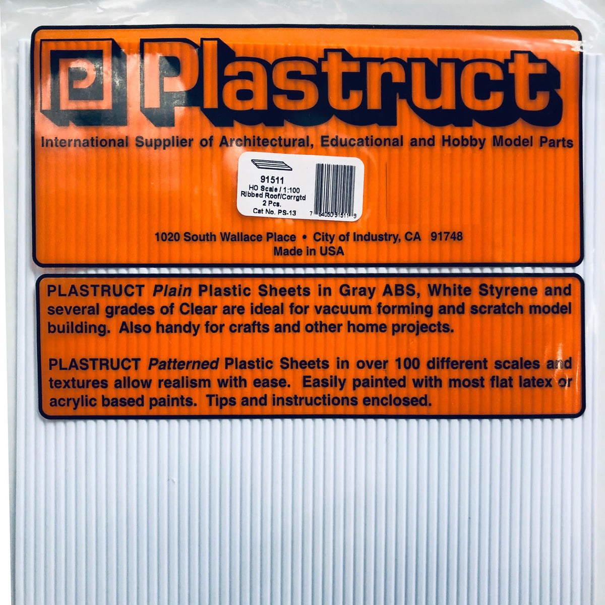 Plastruct 91511 Styrene 1/100 HO Ribbed Corrugated Roof/Siding 12"x 7 ...