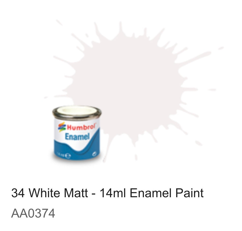 Humbrol Enamel 14ml ( 34) White Matt AA0374 – Burbank's House of Hobbies