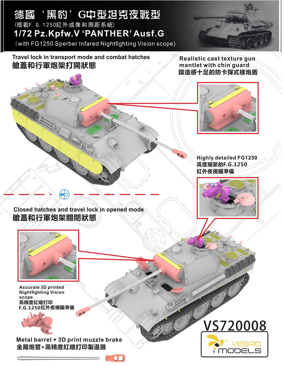 Vespid 1/72 German PzKpfw.V Panther Ausf.G w/ FG1250 Sperber IR Scope ...